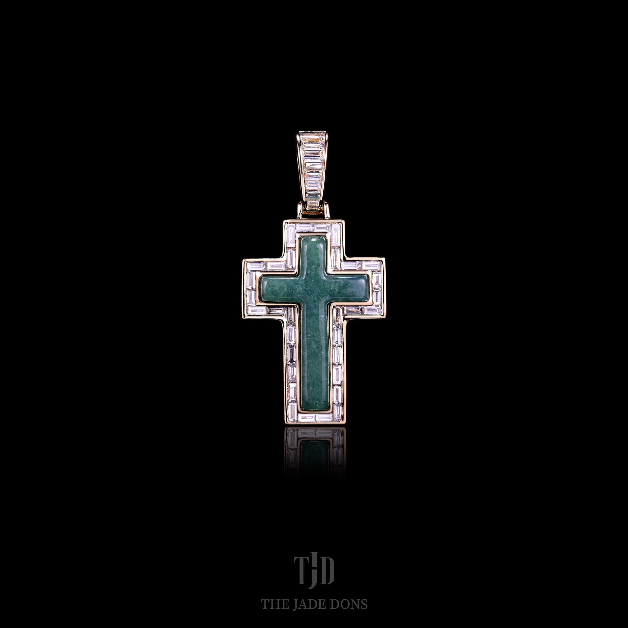 Green Jade Cross with 14k Gold and VVS Baguette Diamond Wrap – The Jade ...